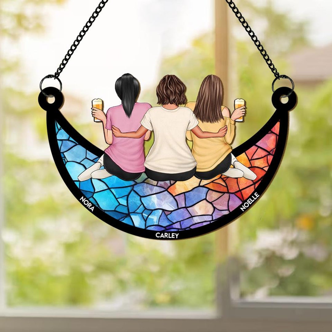 Besties Forever, Best Friends Sitting on the Moon, Personalized Window ...