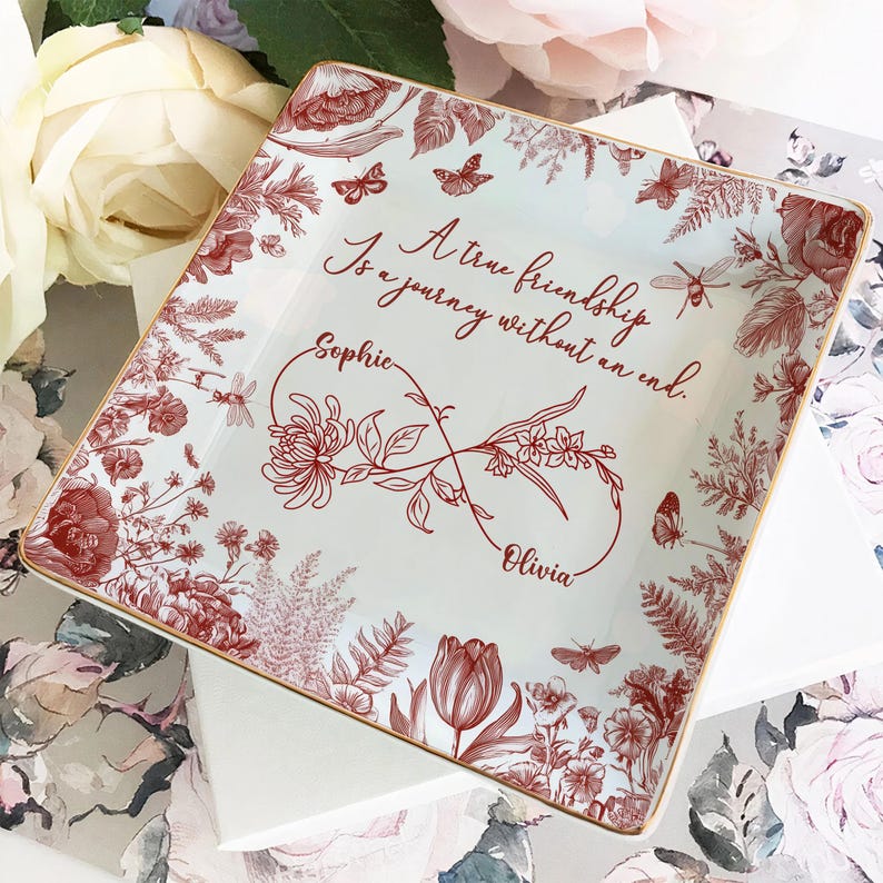 Custom Friendship Jewelry Dish, Personalized Names & Birth Flowers Tray ...