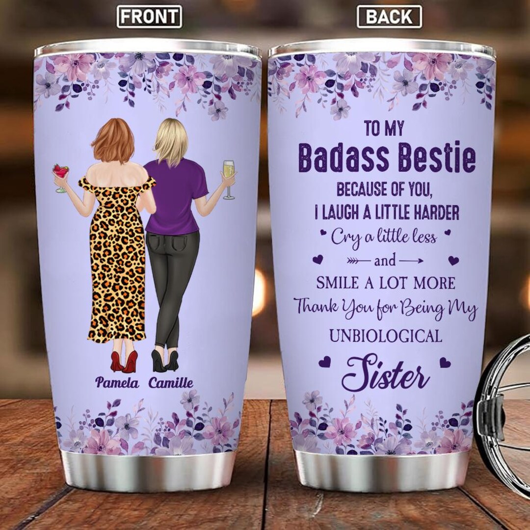 Personalized Best Friend Tumbler, Purple Floral Friend Cup, to My ...