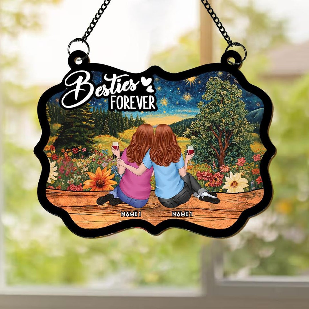 Besties Forever Suncatcher, Besties Personalized Window Hanging ...