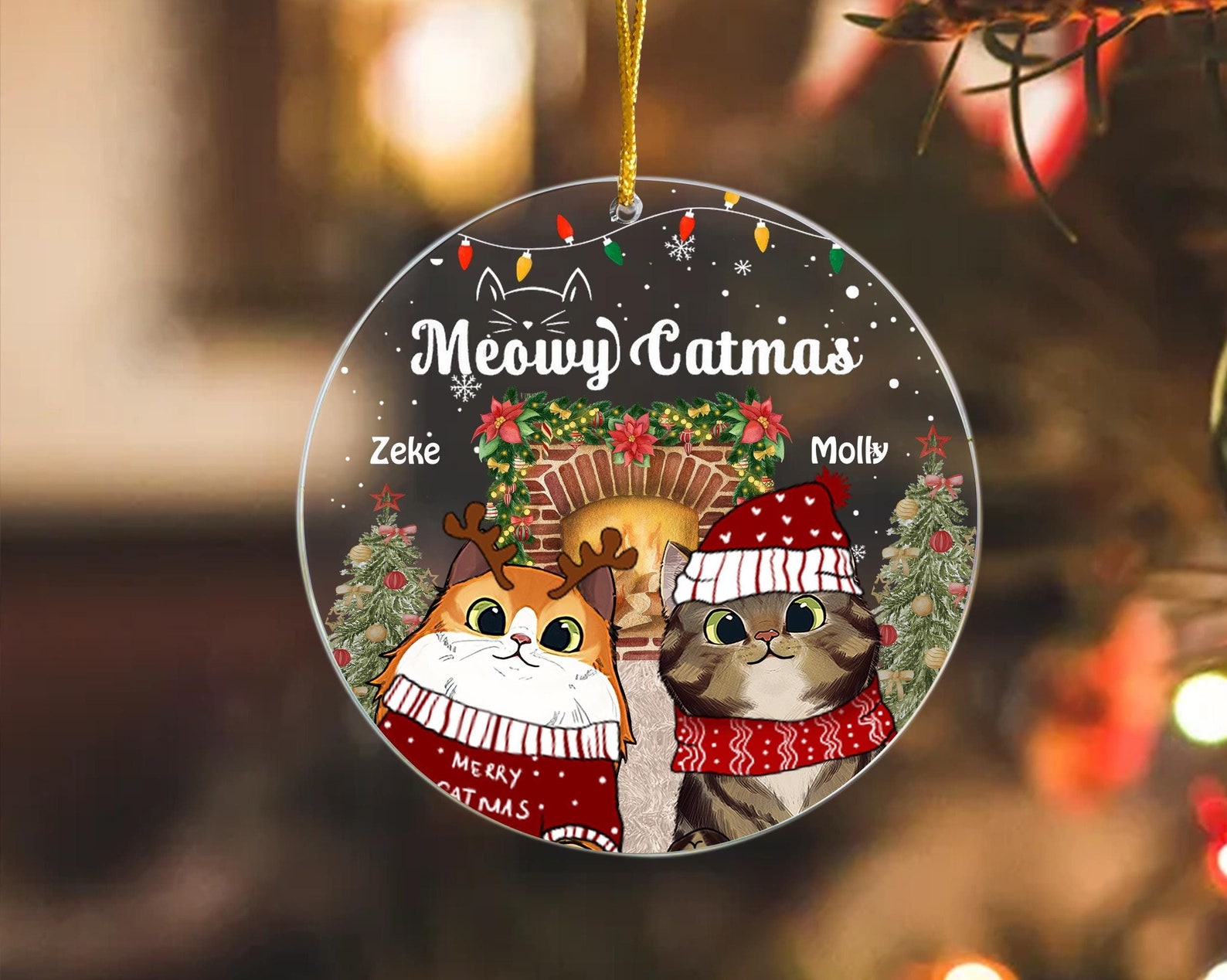 Personalized Cat Ornament, Custom Cat Christmas Ornaments, Meowy Catmas ...