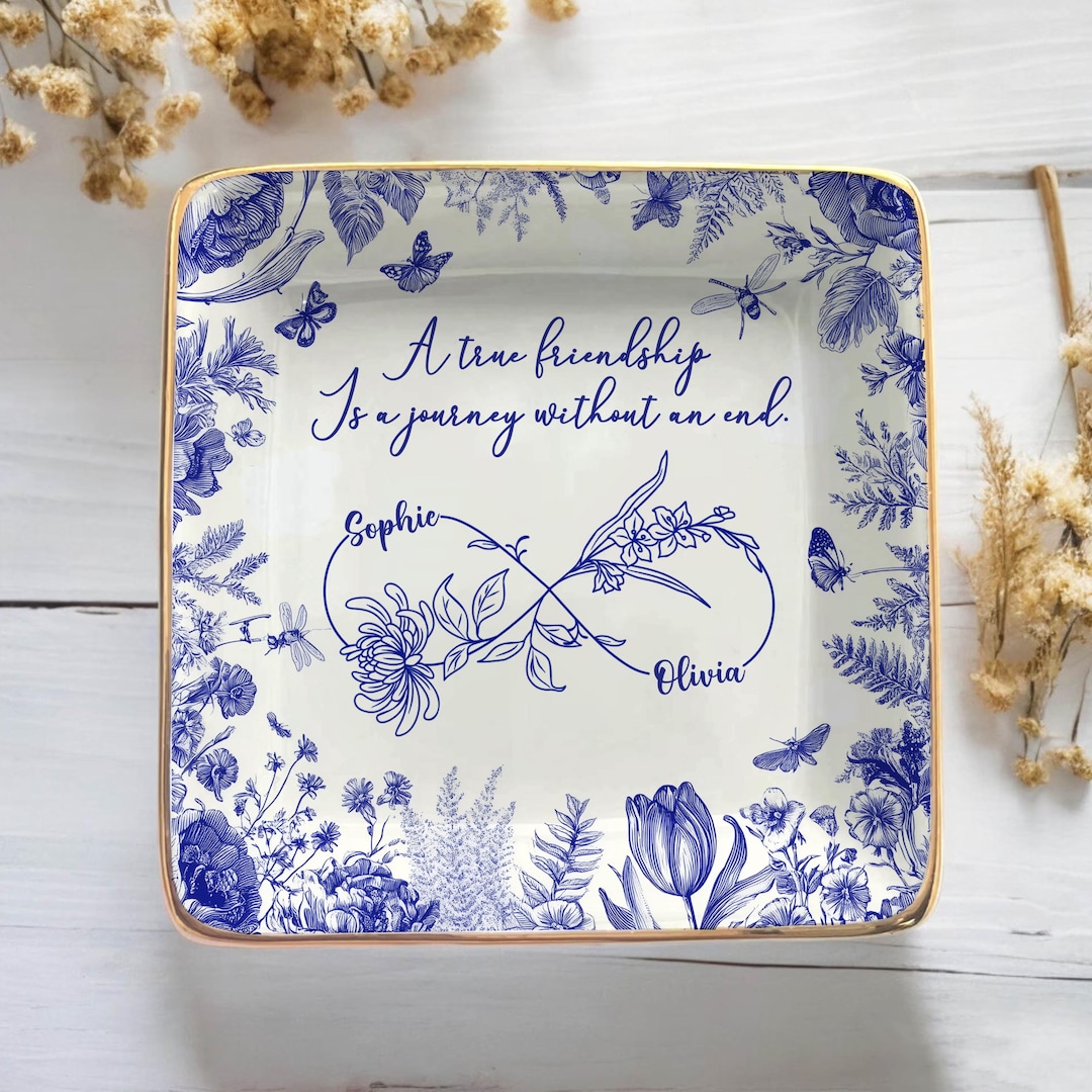 Custom Friendship Jewelry Dish, Personalized Names & Birth Flowers Tray ...