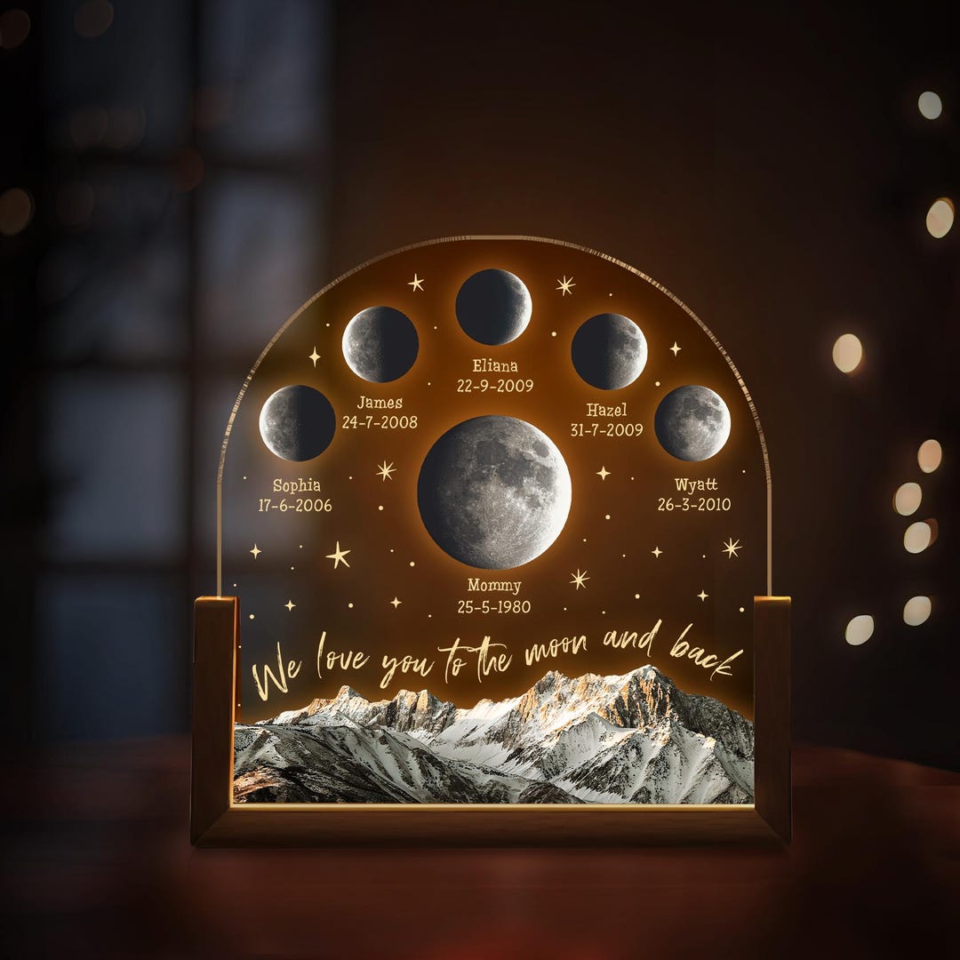 Personalized Moons Phase With Kids Names, Custom Moons Phase Night ...