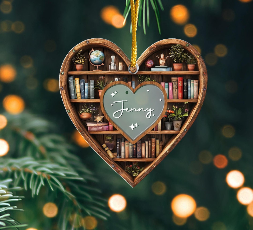 Personalized Christmas Book Tree Name Ornament, Custom Bookish Ornament ...