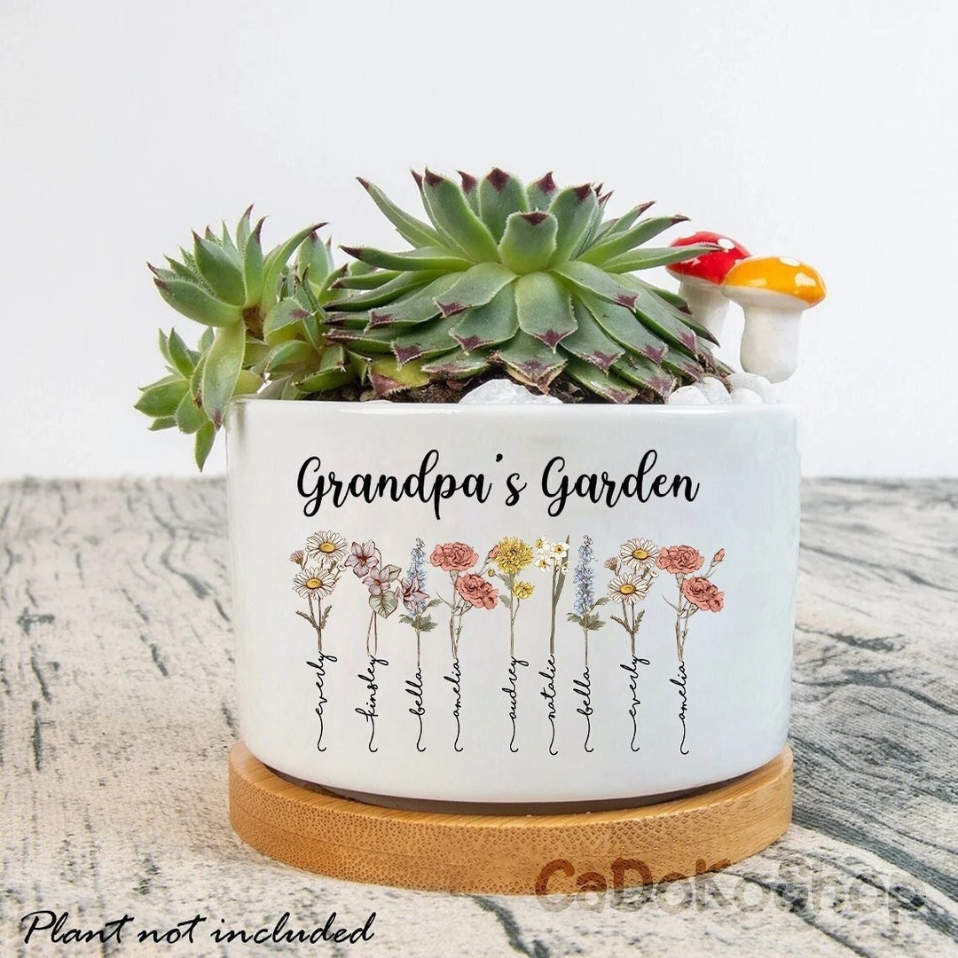 Personalized Grandpa's Garden Plant Pot, Birth Month Flower ...
