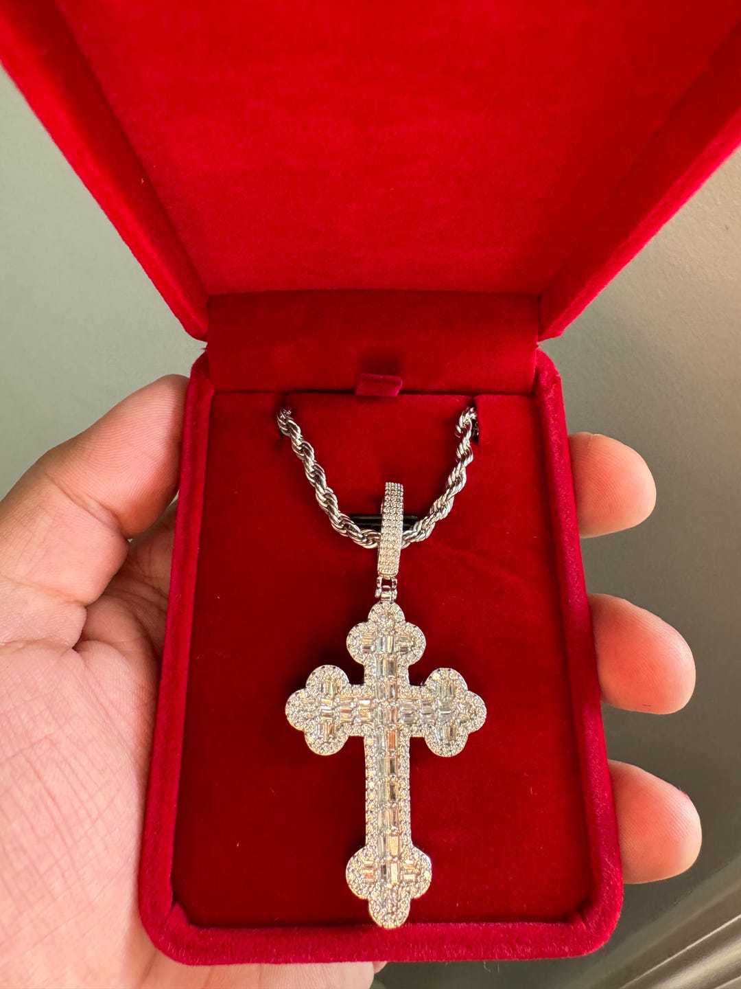 Iced Out Cross Pendant & Rope Chain - Etsy