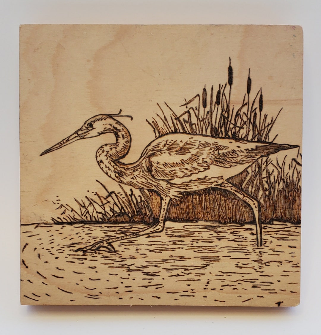 6inx6in Hand Woodburned Wild Crane Scene - Etsy