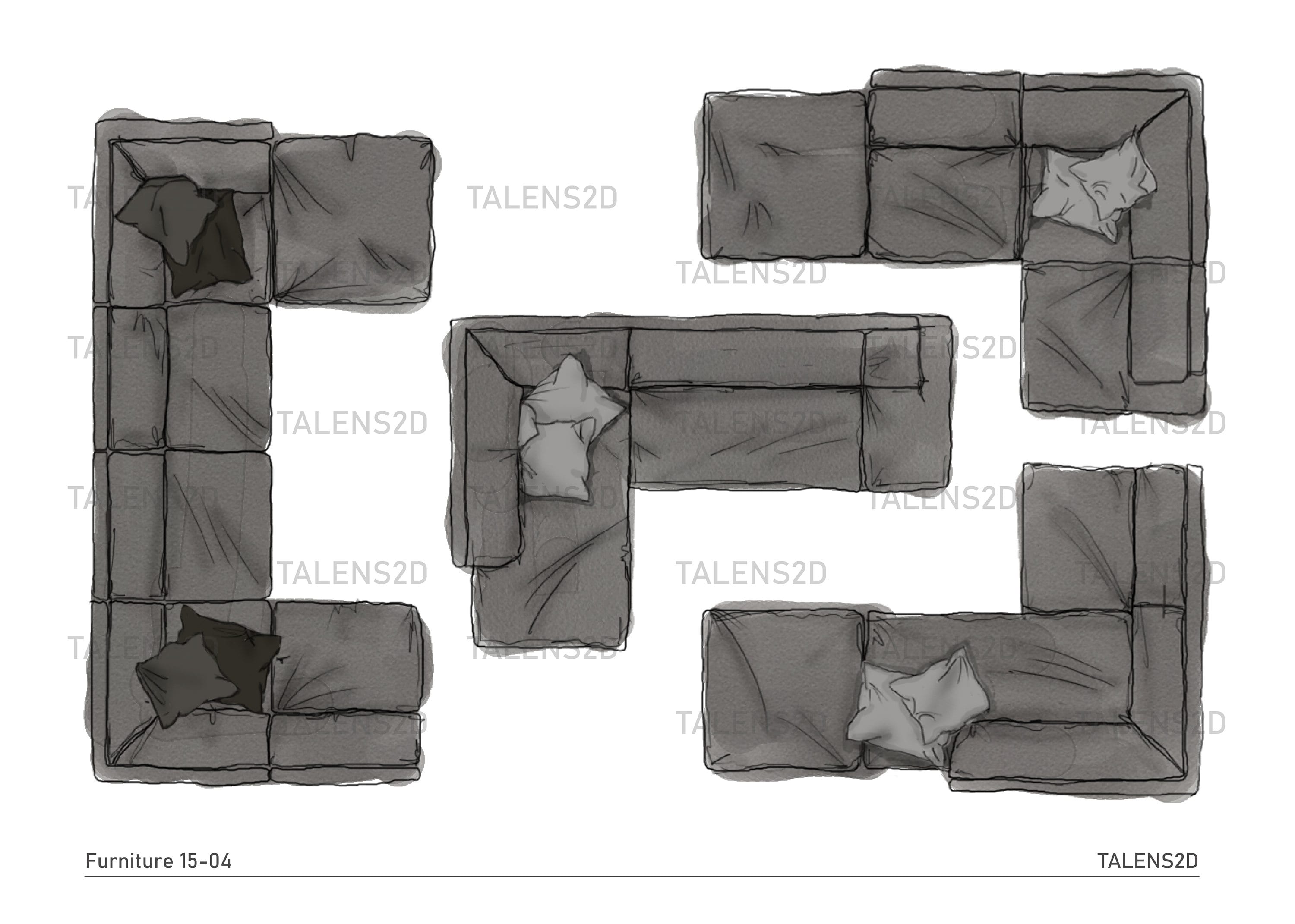 Sofa Furniture Top View, 2D Furniture Top View for Floor Plans, PNG ...