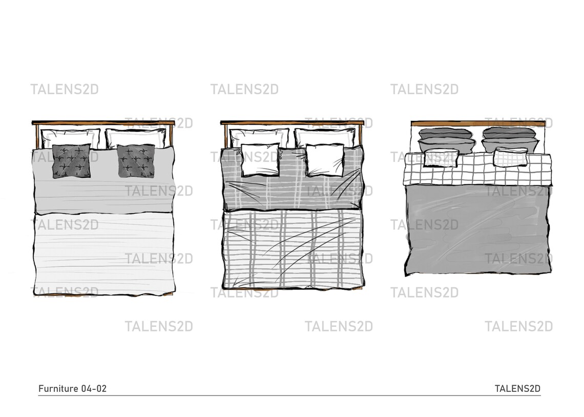 Bed Furniture Top View, 2D Furniture Top View for Floor Plans, PNG ...