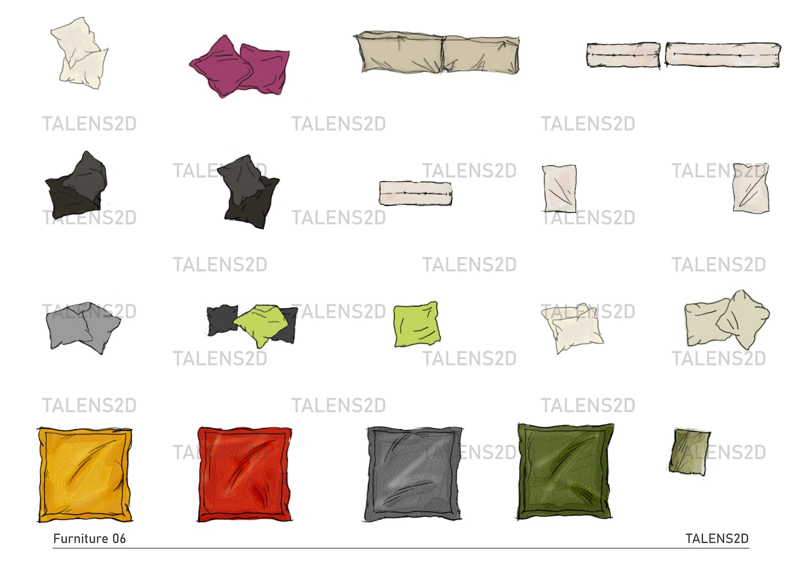 Pillows Top View, 2D Top View PNG for Floor Plan, PNG Files for ...