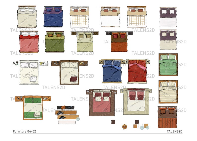 Bed Top View, 2D Top View PNG for Floor Plan, PNG Files for Download - Etsy