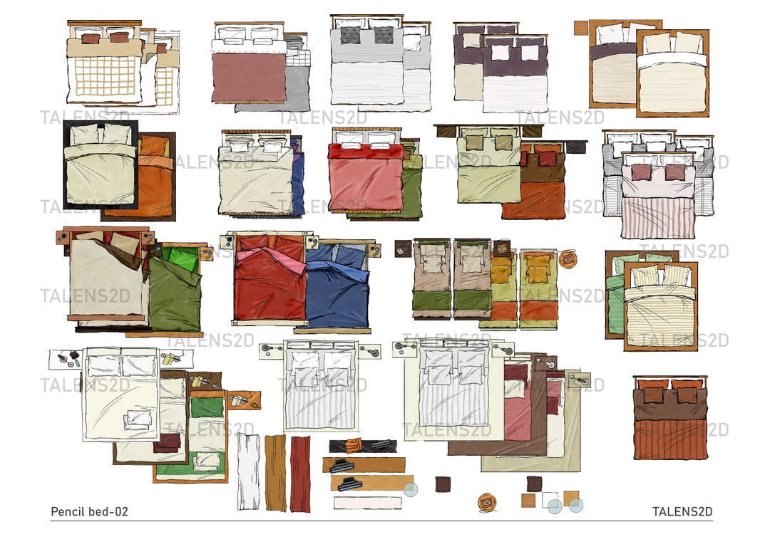Bed Furniture Top View 2D Furniture Top View for Floor Plans - Etsy