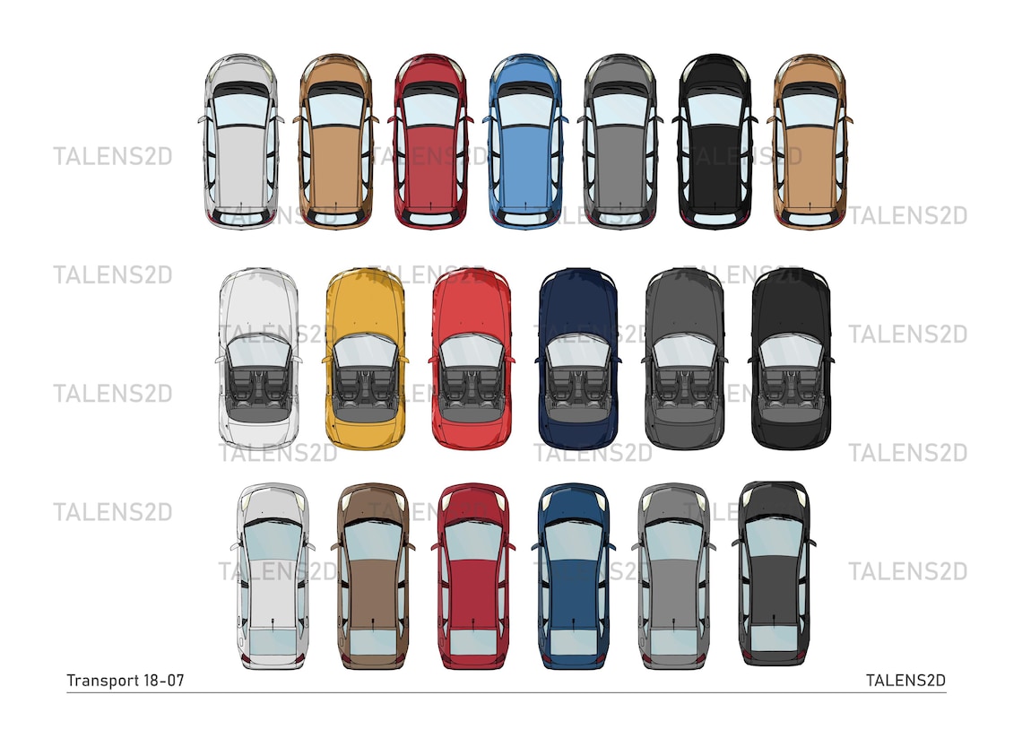 Car Top View, 2D Top View PNG for Floor Plan, PNG Files for Download - Etsy