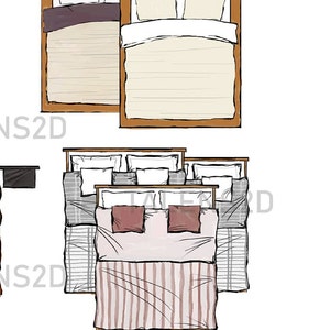 Bed Furniture Top View 2D Furniture Top View for Floor Plans - Etsy