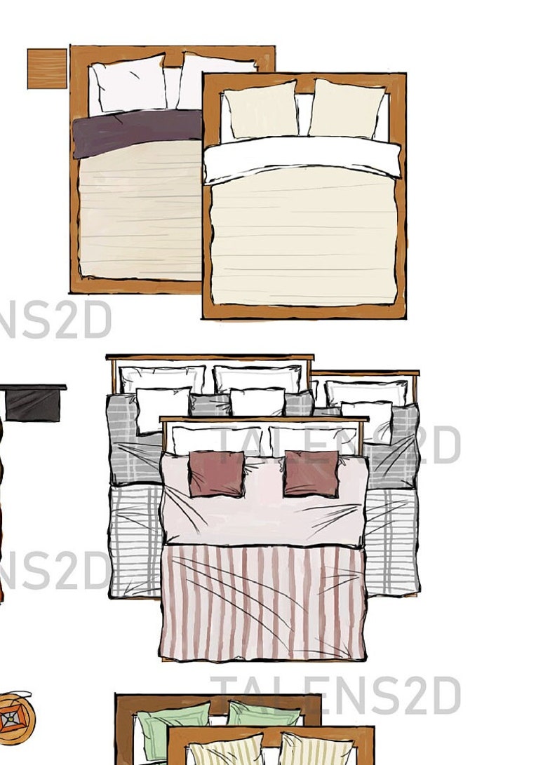Bed Furniture Top View 2D Furniture Top View for Floor Plans - Etsy