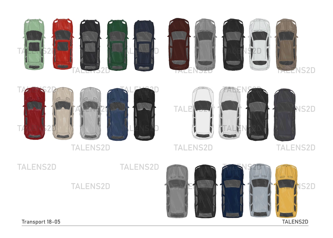 Car Top View, 2D Top View PNG for Floor Plan, PNG Files for Download - Etsy