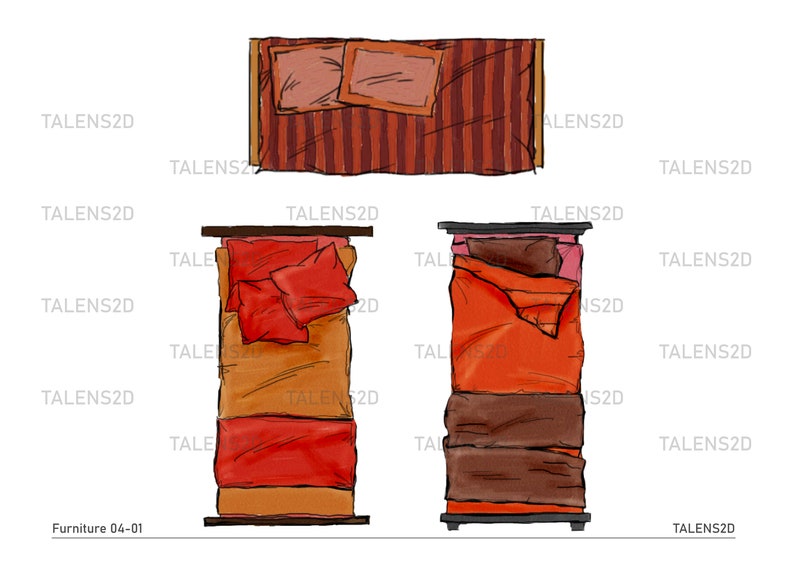 Bed top view, 2D top view PNG for floor plan, PNG files for download ...