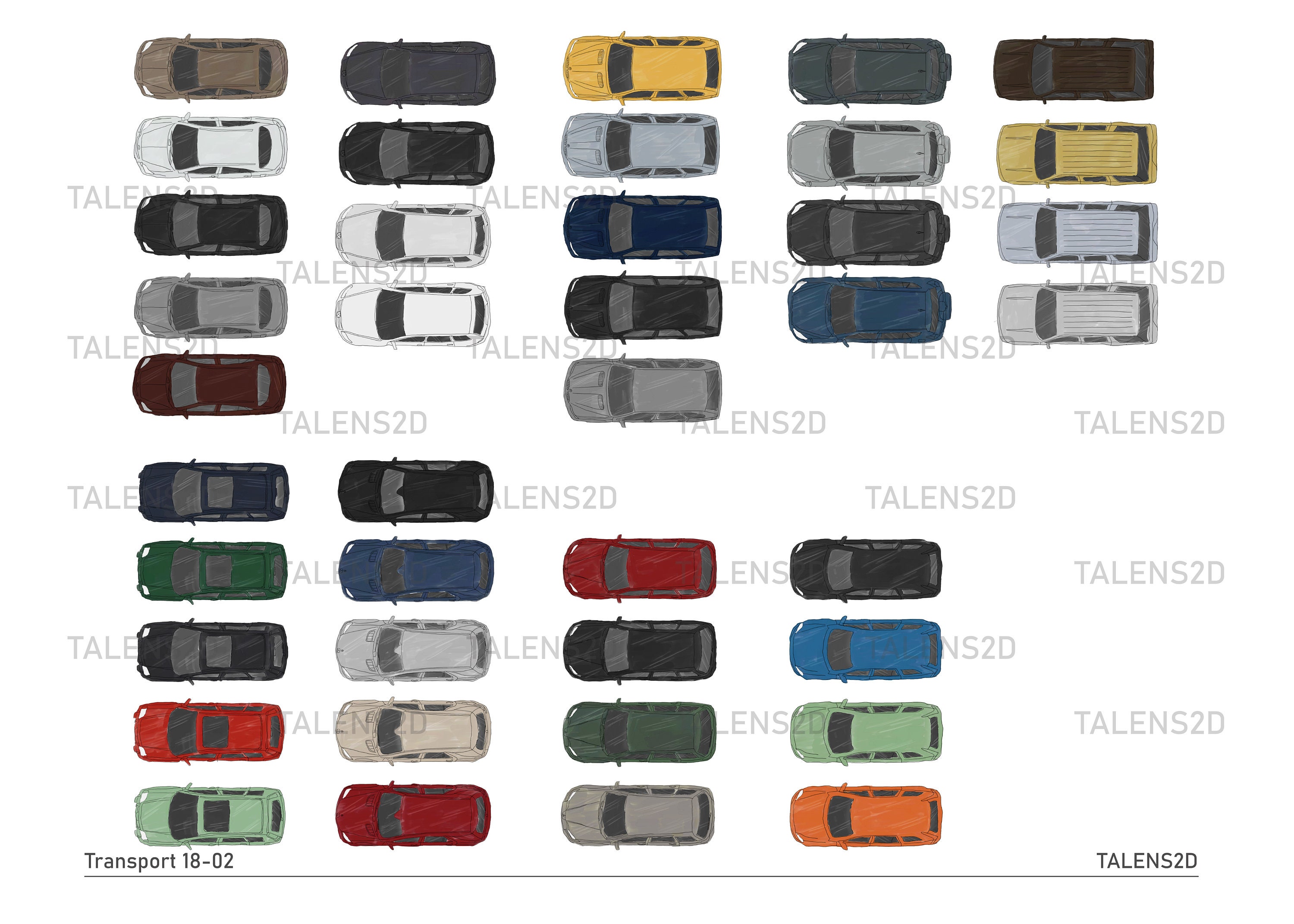 Car Top View, 2D Top View PNG for Floor Plan, PNG Files for Download - Etsy
