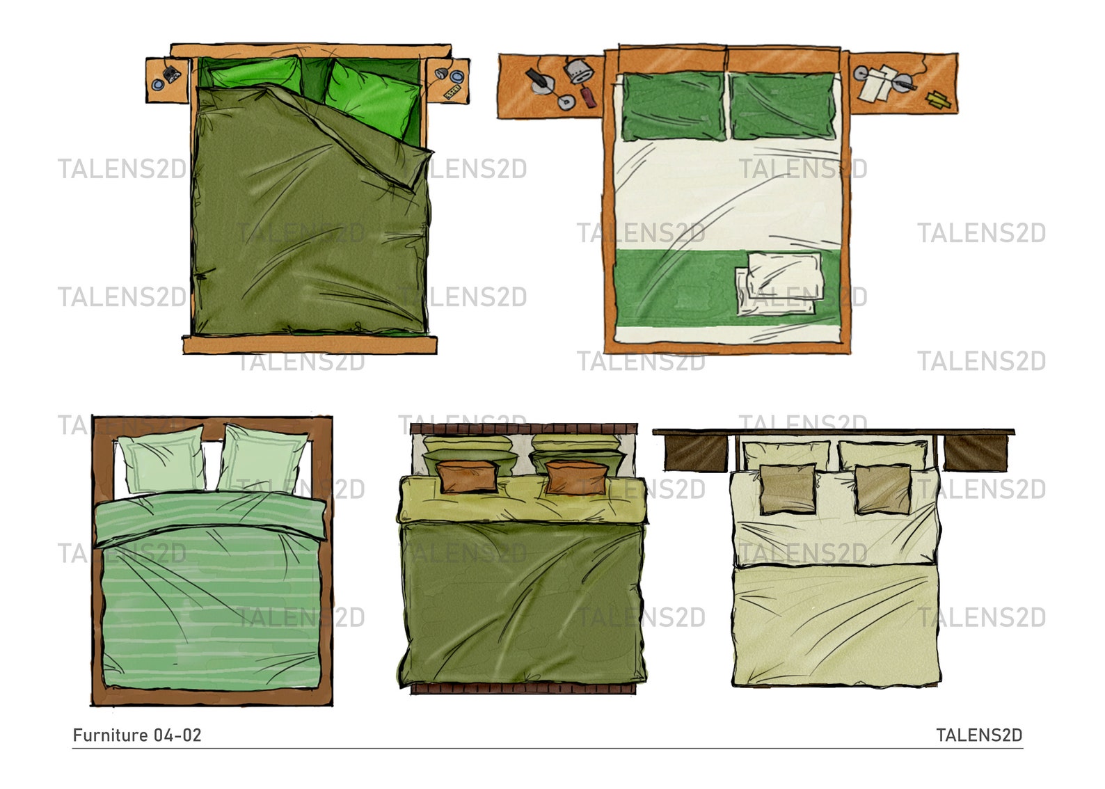 Bed Top View, 2D Top View PNG for Floor Plan, PNG Files for Download - Etsy