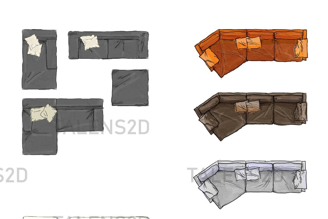 Sofa Furniture Top View 2D Furniture Top View for Floor - Etsy