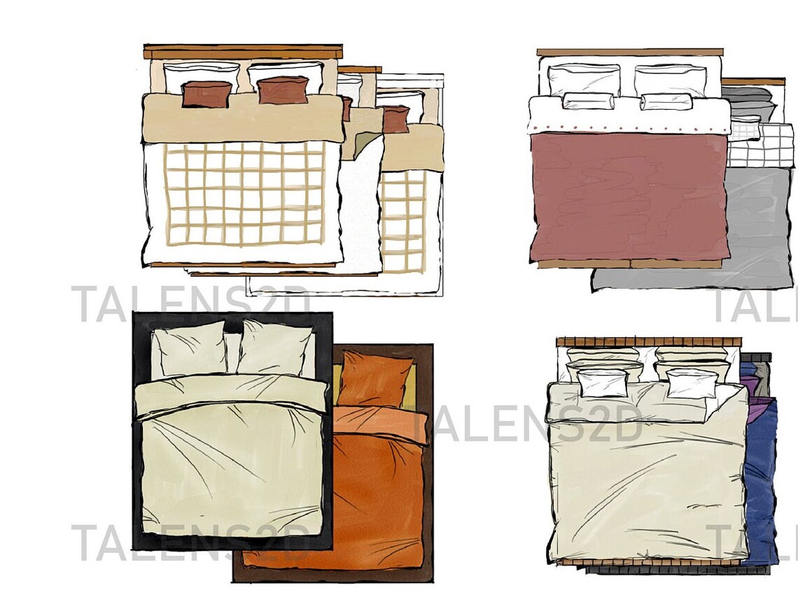 Bed Furniture Top View 2D Furniture Top View for Floor Plans - Etsy