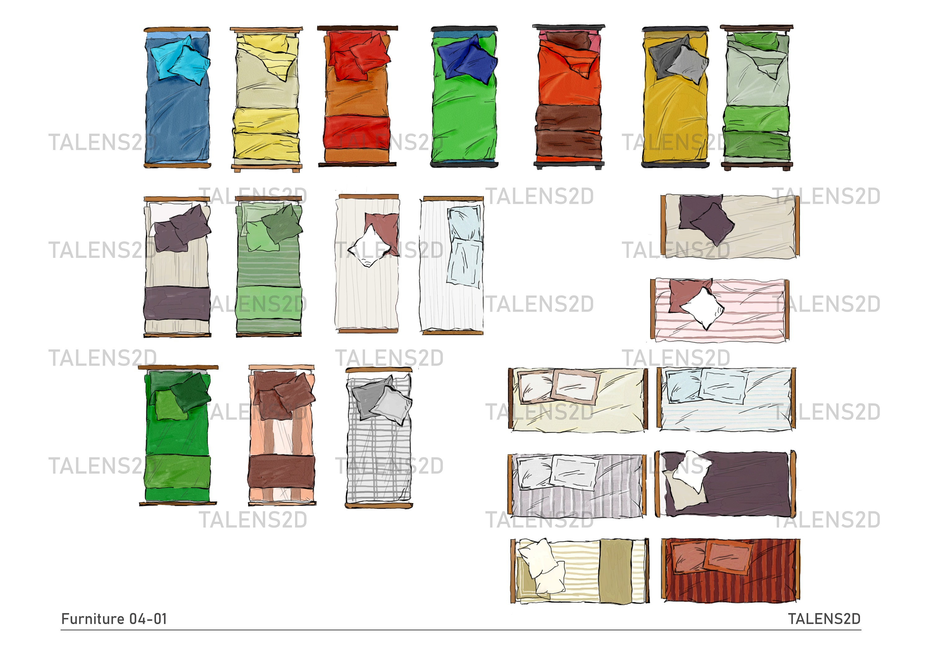 Bed Top View, 2D Top View PNG for Floor Plan, PNG Files for Download - Etsy