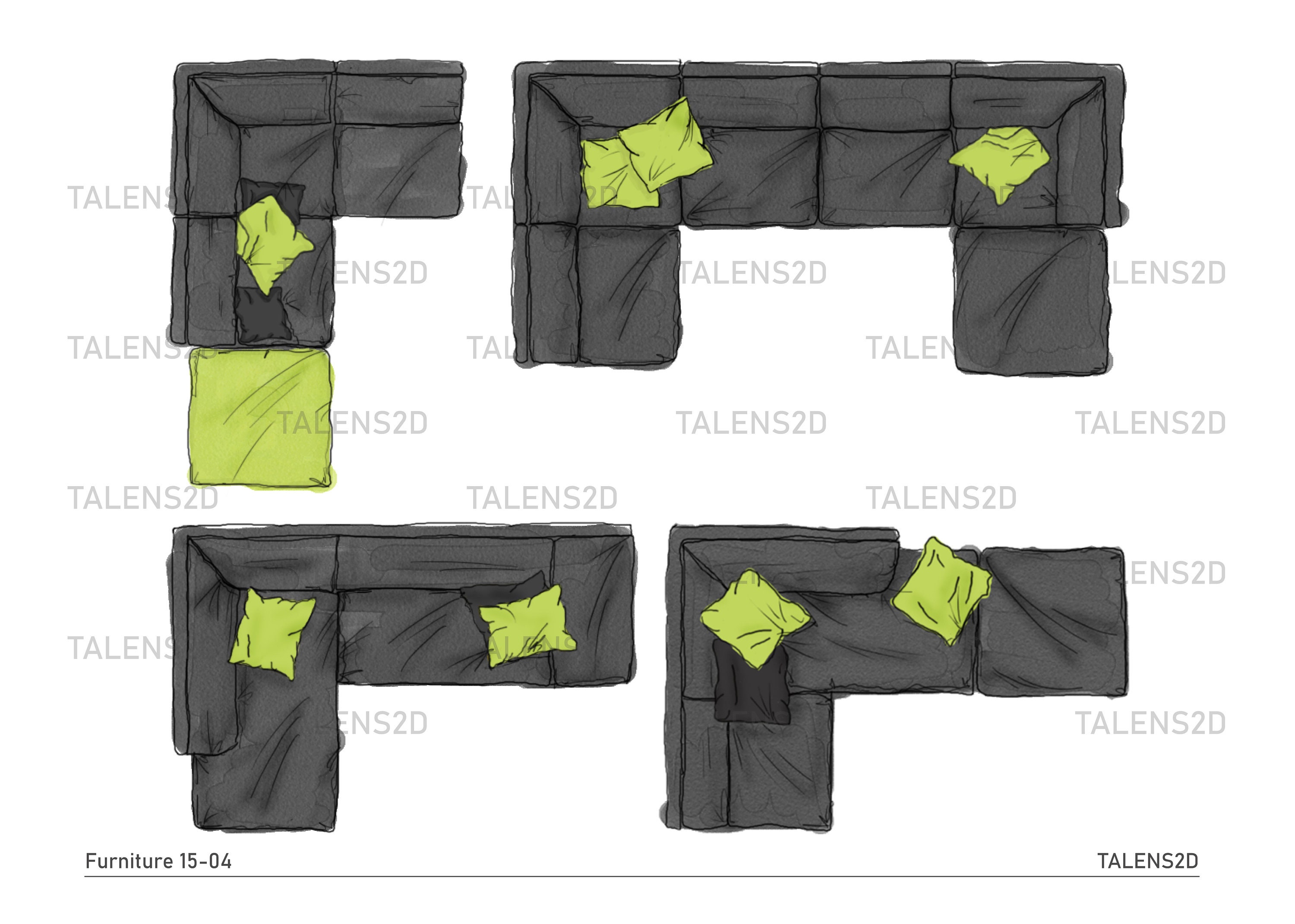 Sofa Furniture Top View, 2D Furniture Top View for Floor Plans, PNG ...