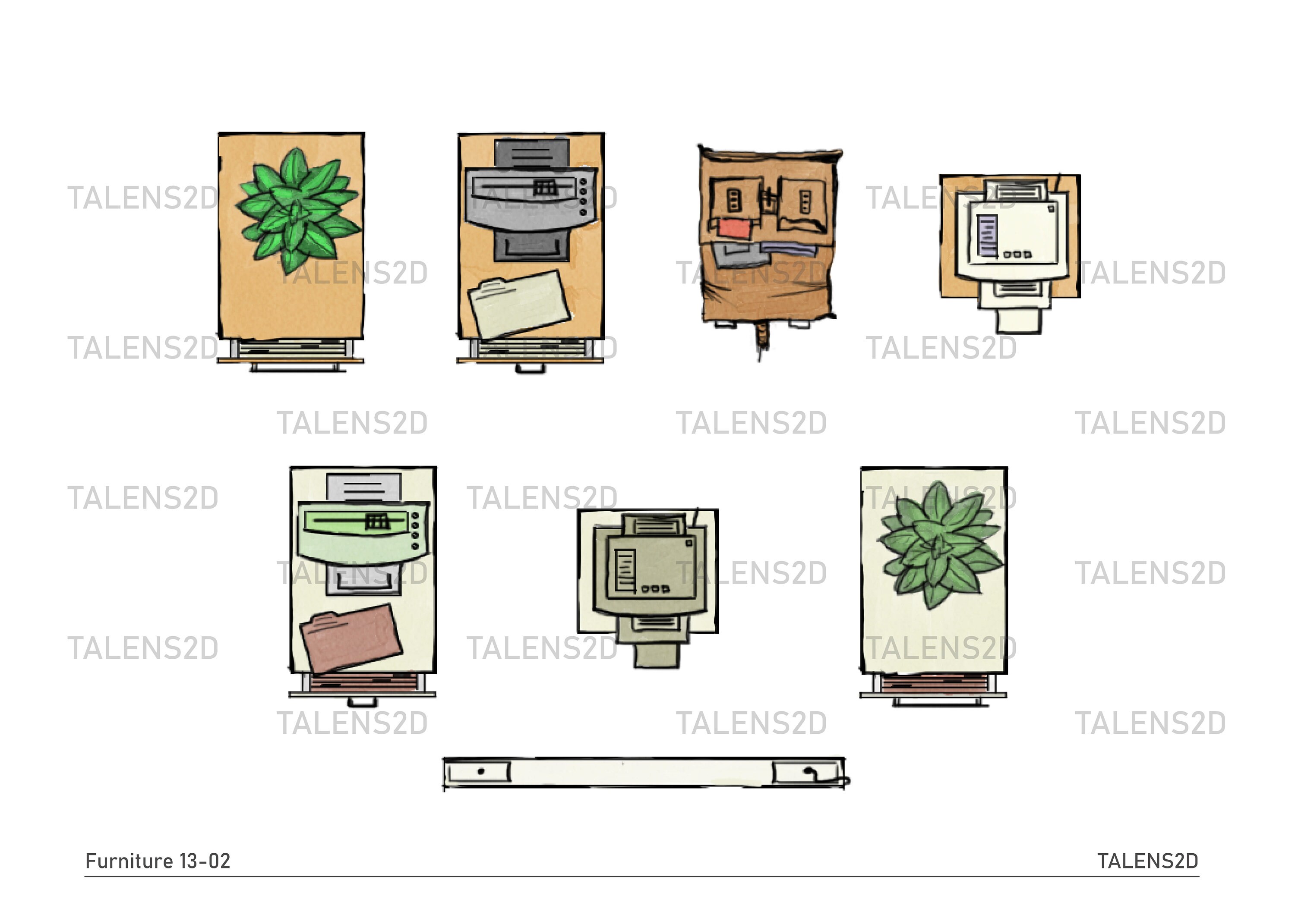 Study Furniture Top View, 2D Top View PNG for Floor Plan, PNG Files for ...
