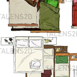 Bed Furniture Top View 2D Furniture Top View for Floor Plans - Etsy