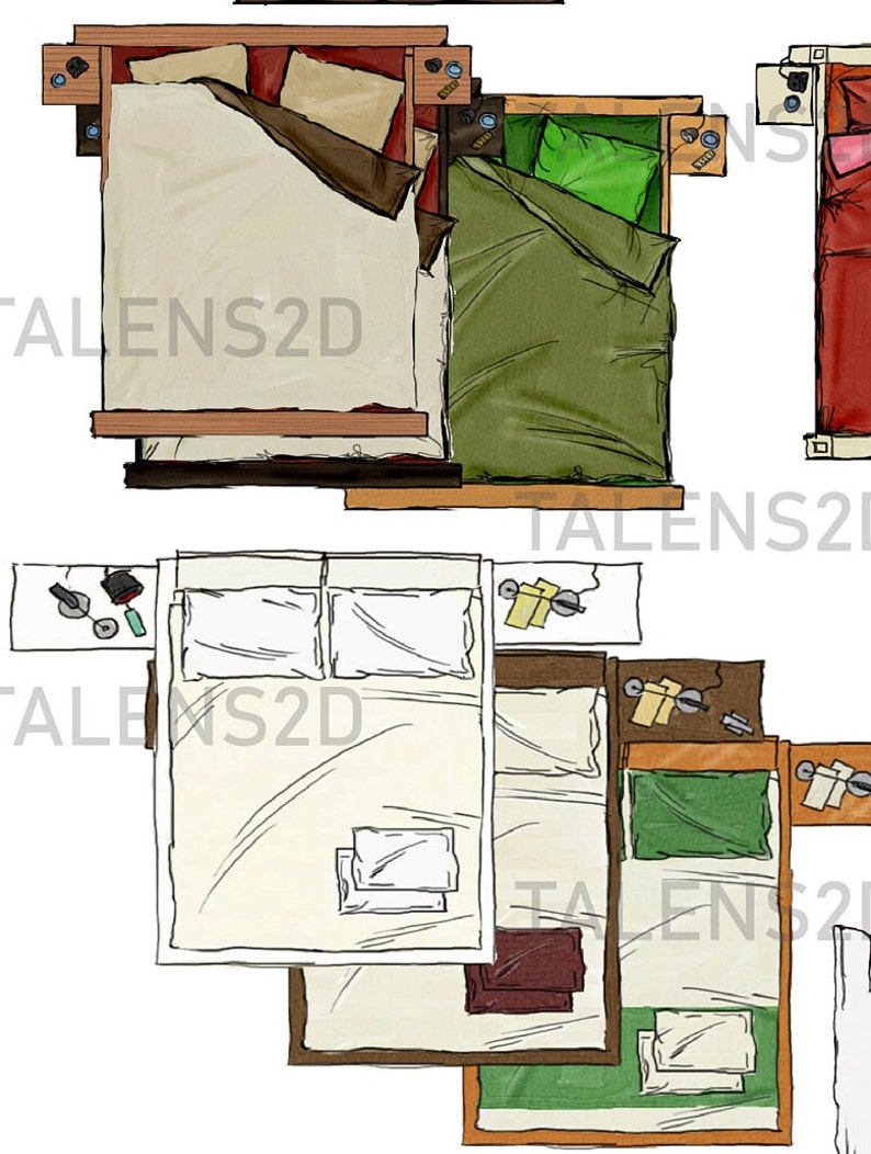 Bed Furniture Top View 2D Furniture Top View for Floor Plans - Etsy