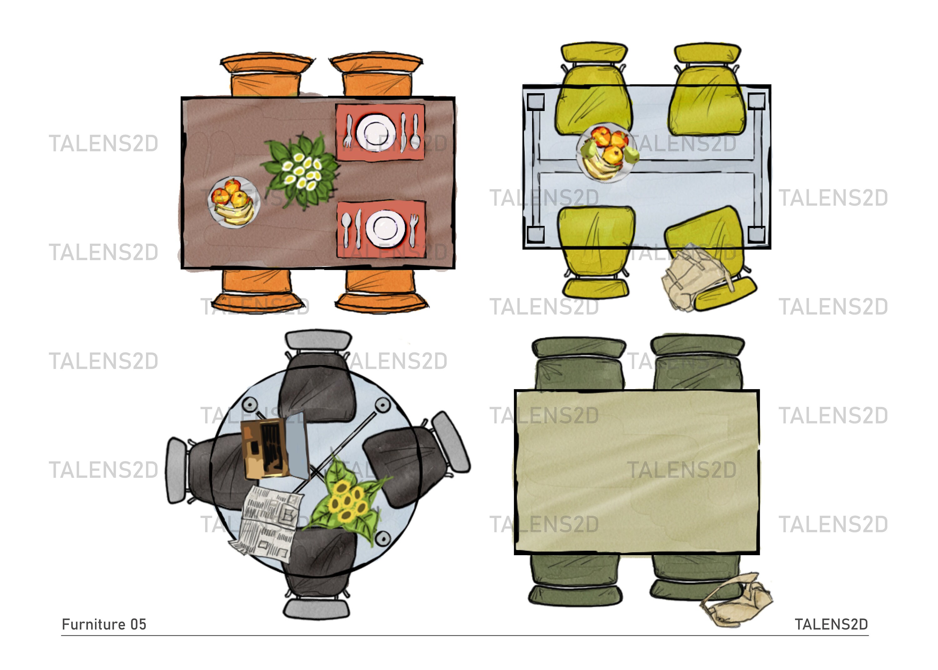 Kitchen Furniture Top View, 2D Top View PNG for Floor Plan, PNG Files ...