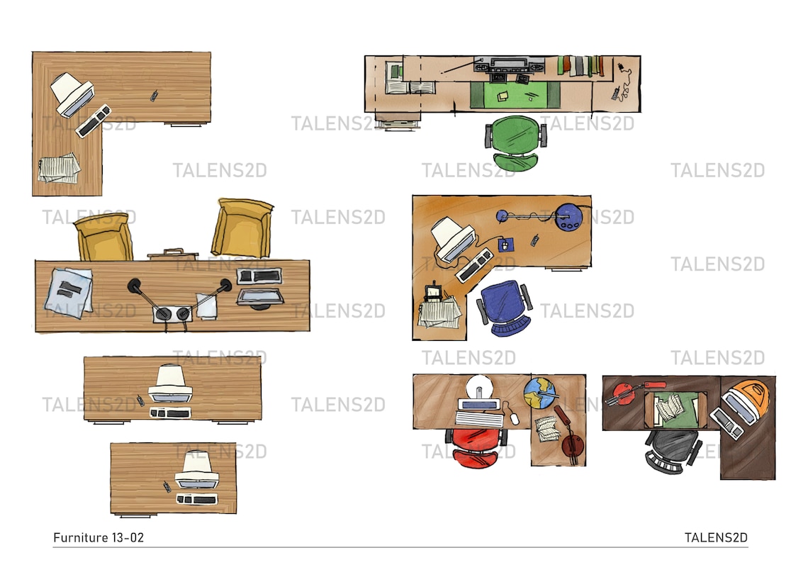 Study Furniture Top View, 2D Top View PNG for Floor Plan, PNG Files for ...
