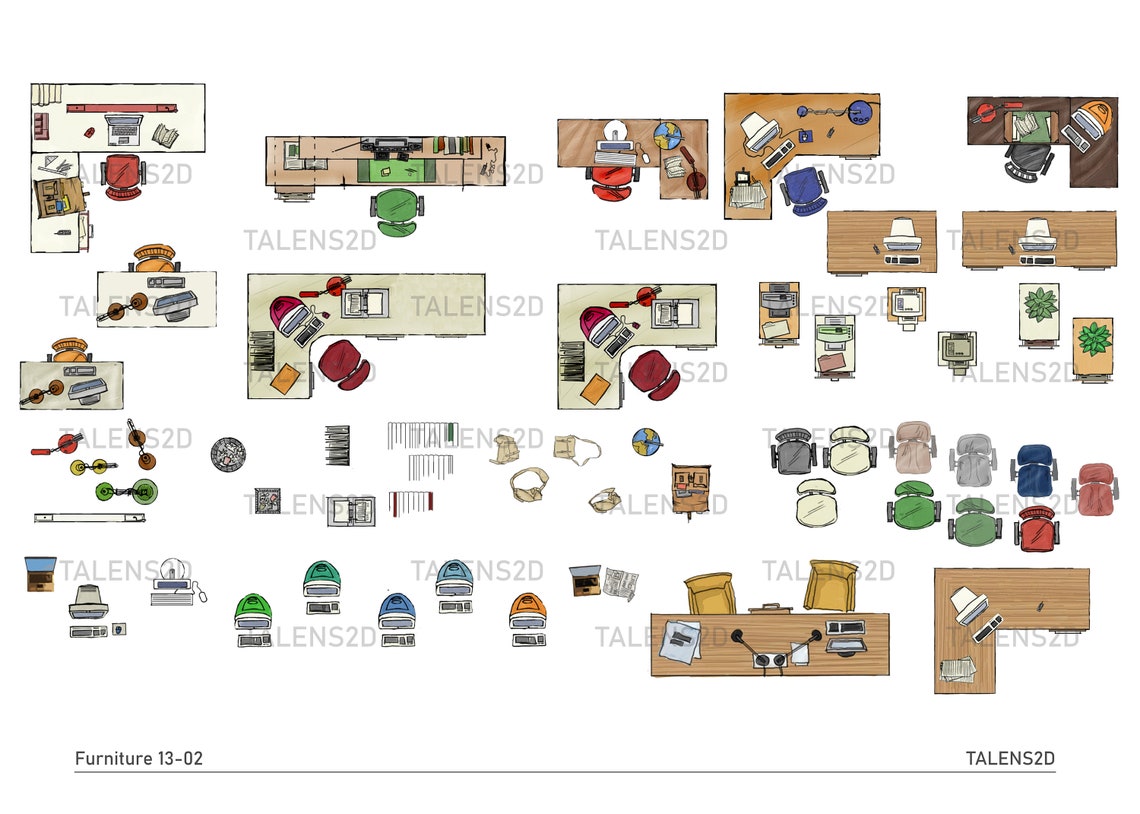Study Furniture Top View, 2D Top View PNG for Floor Plan, PNG Files for ...