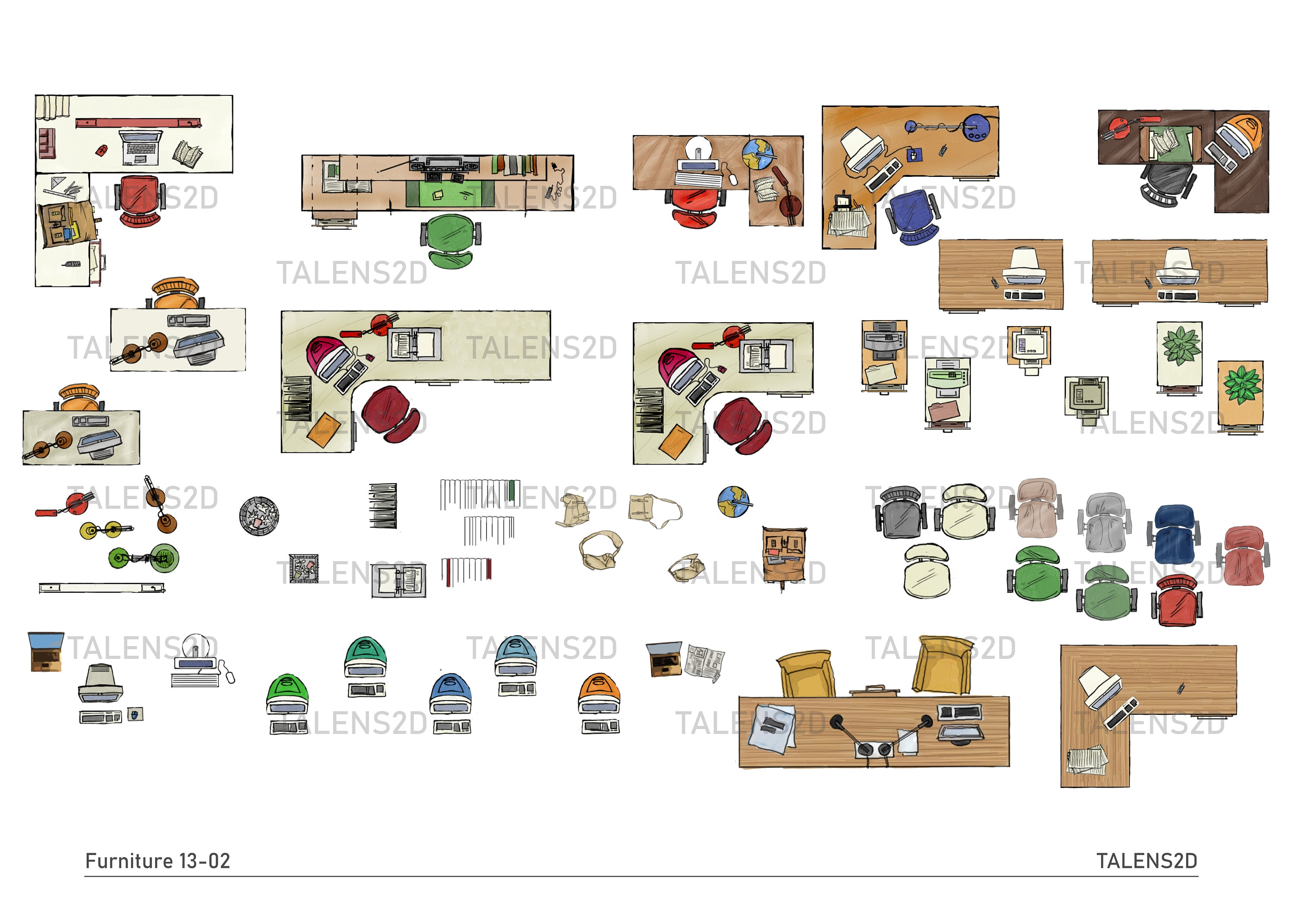 Study Furniture Top View, 2D Top View PNG for Floor Plan, PNG Files for ...