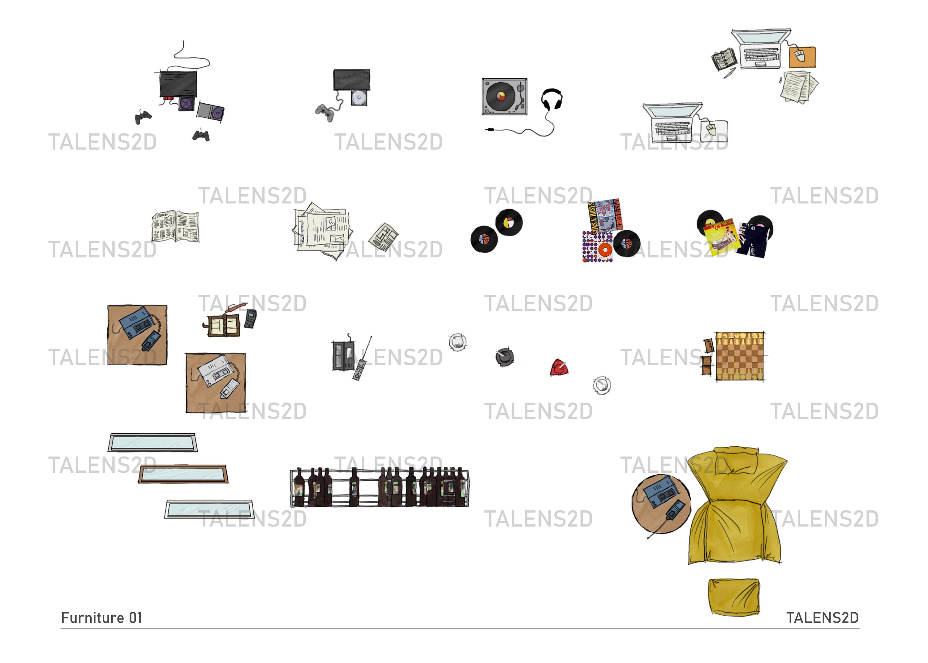 Various Furniture Top View, 2D Furniture Top View for Floor Plans, PNG ...