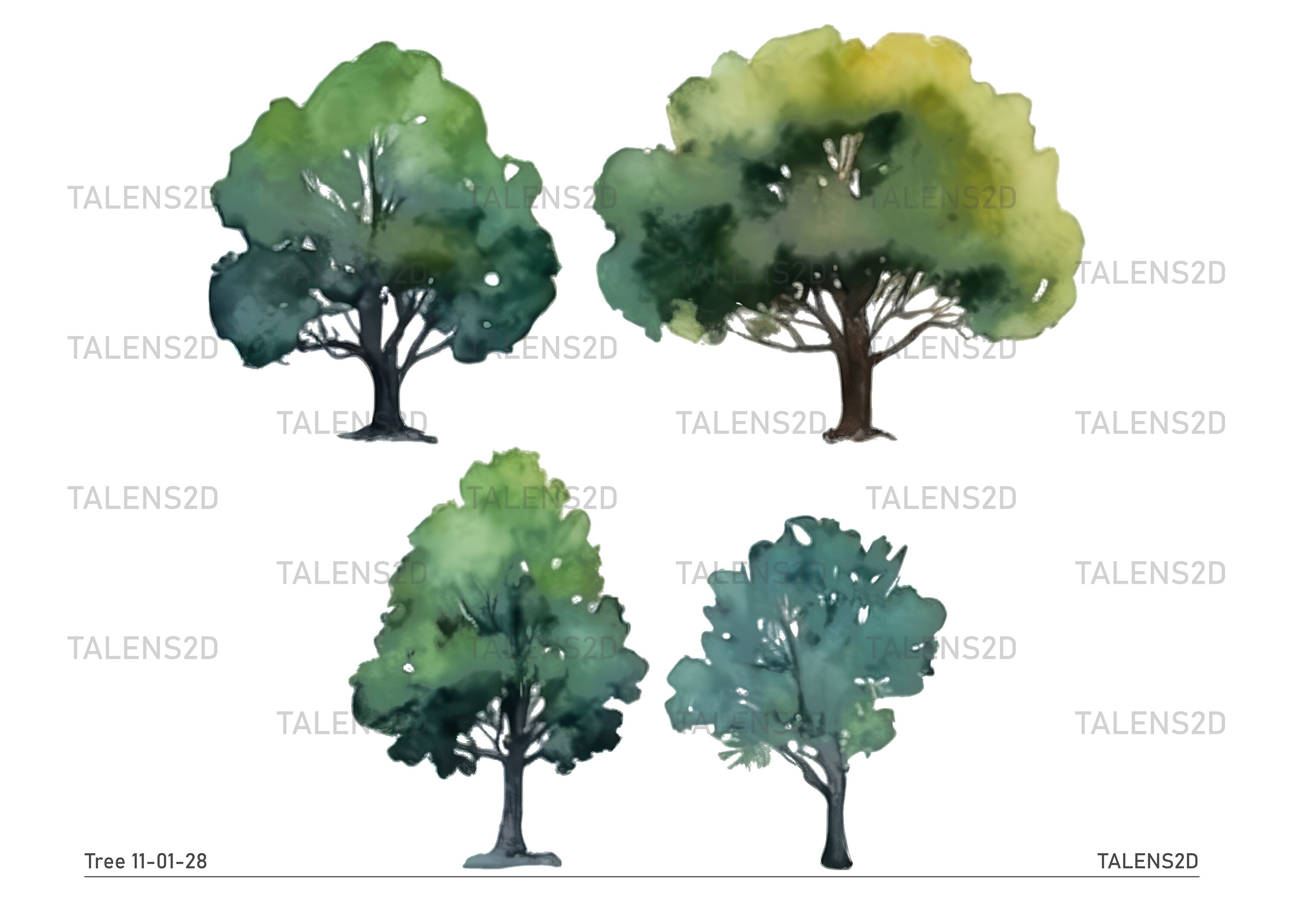 Watercolor Trees Clipart | Painted Tree Clipart | PNG Graphics ...