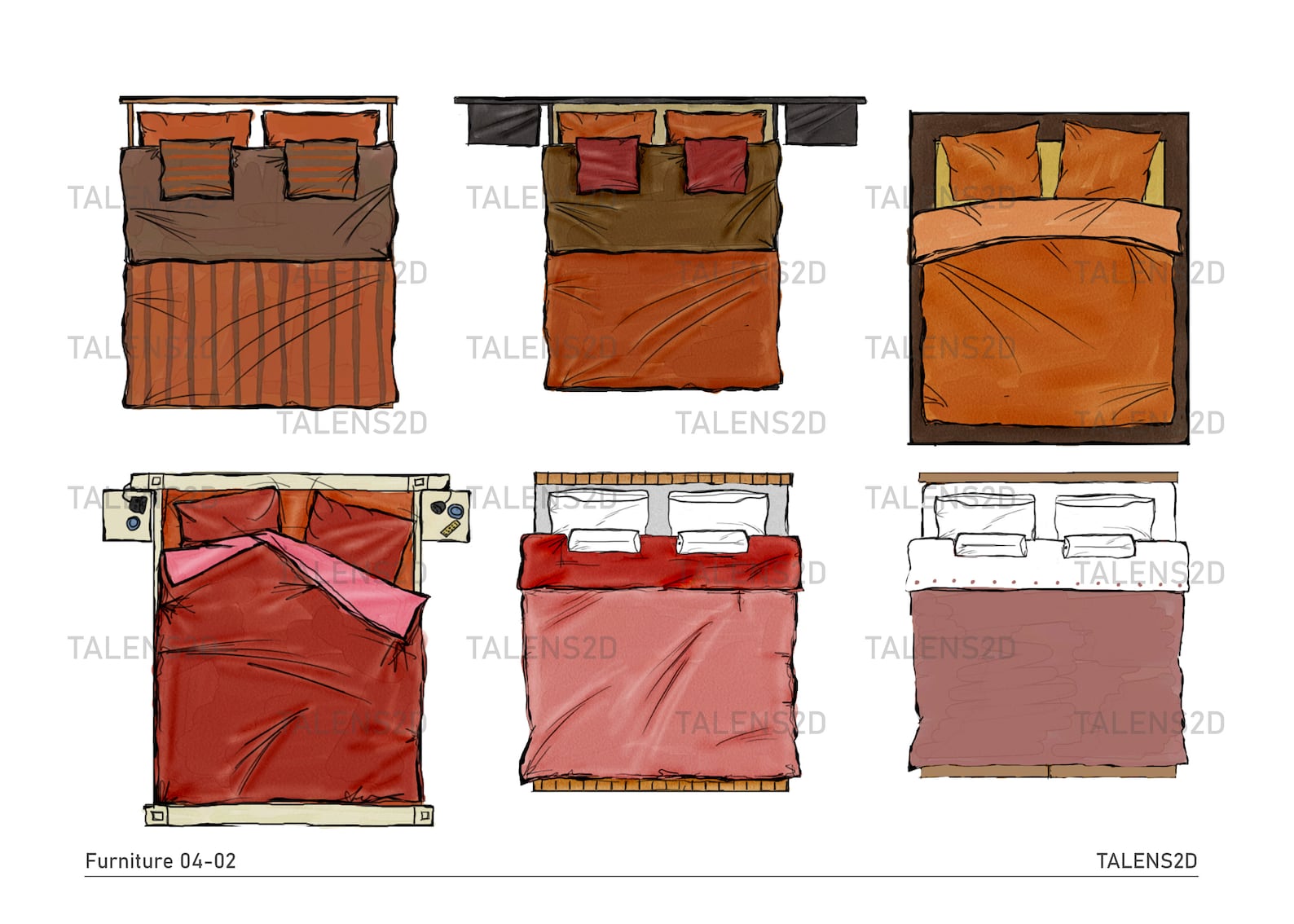Bed Top View, 2D Top View PNG for Floor Plan, PNG Files for Download - Etsy