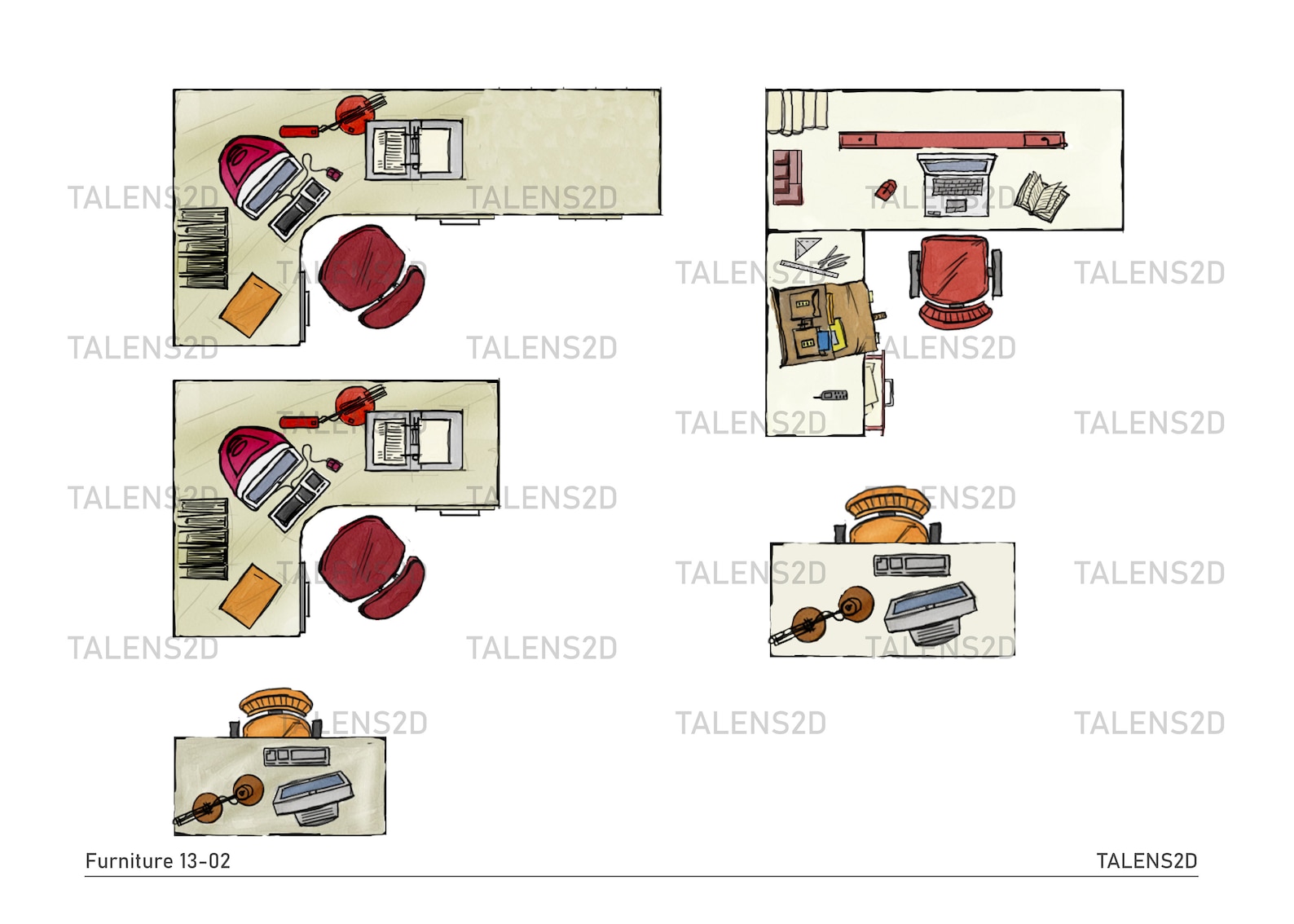 Study Furniture Top View, 2D Top View PNG for Floor Plan, PNG Files for ...