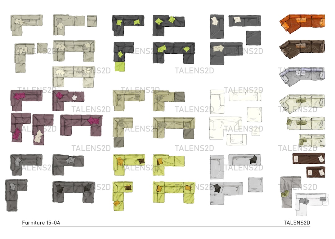 Sofa Furniture Top View, 2D Furniture Top View for Floor Plans, PNG ...