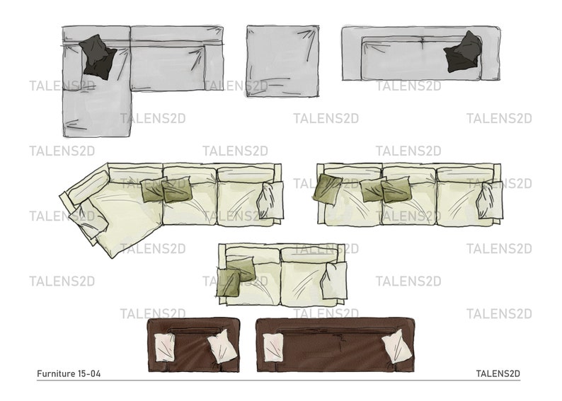 Sofa Furniture Top View, 2D Furniture Top View for Floor Plans, PNG ...