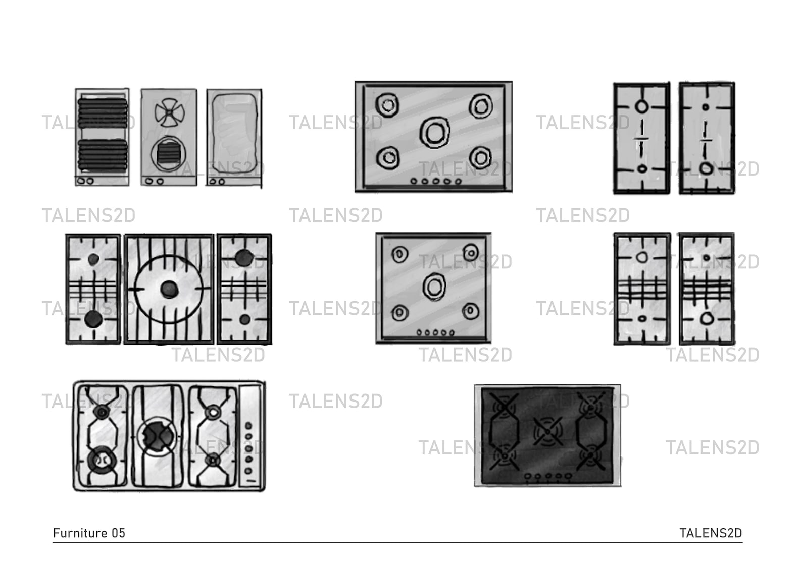 Kitchen Furniture Top View, 2D Top View PNG for Floor Plan, PNG Files ...