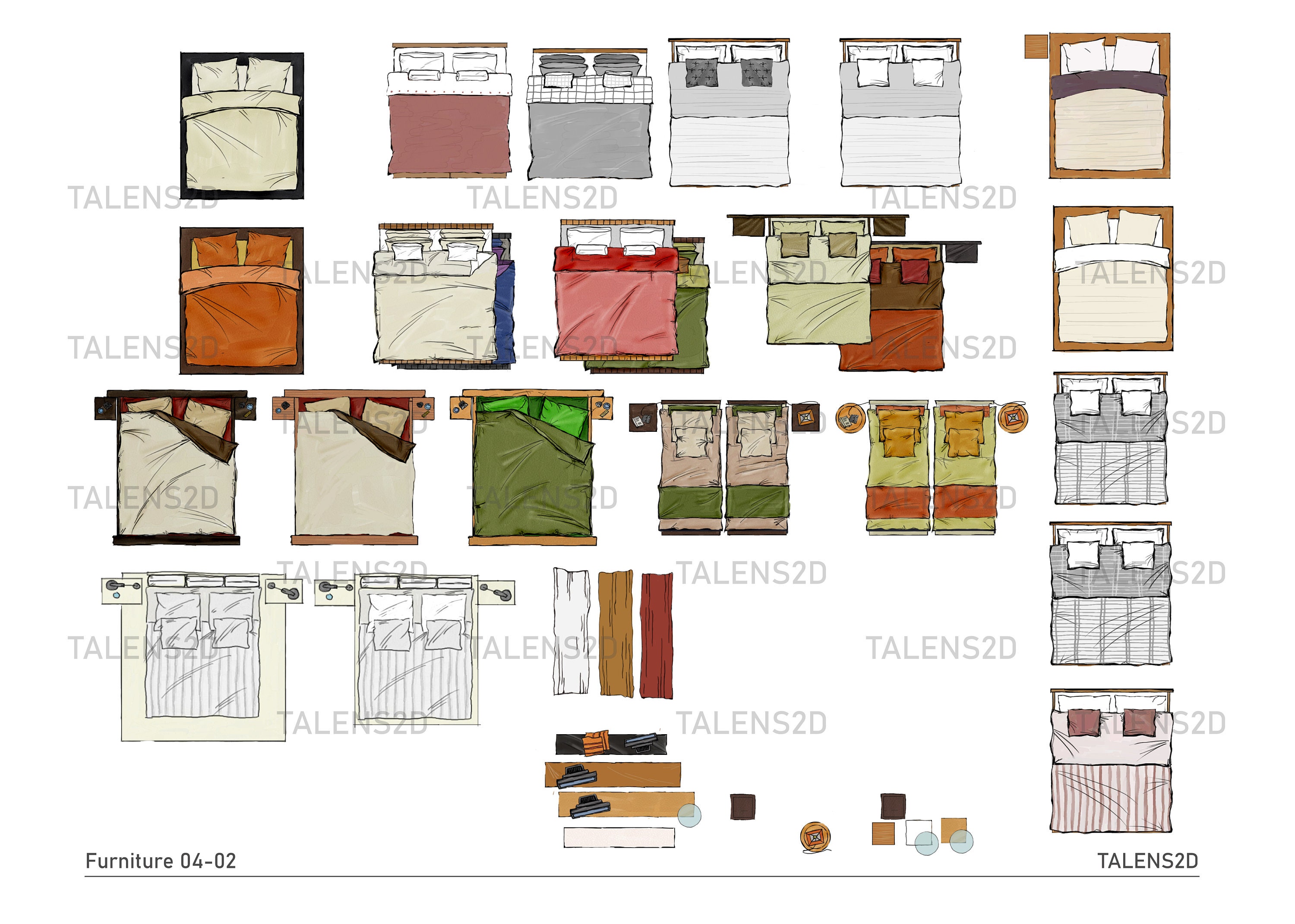 Bed Top View, 2D Top View PNG for Floor Plan, PNG Files for Download - Etsy