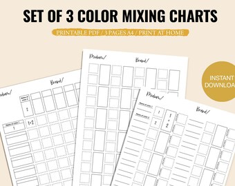 2 Color Mixing Combination Chart Sheet Printable PDF Download, Color ...