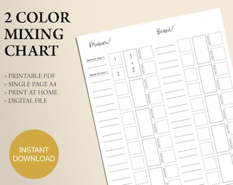 2 Color Mixing Combination Chart Sheet Printable PDF Download, Color ...