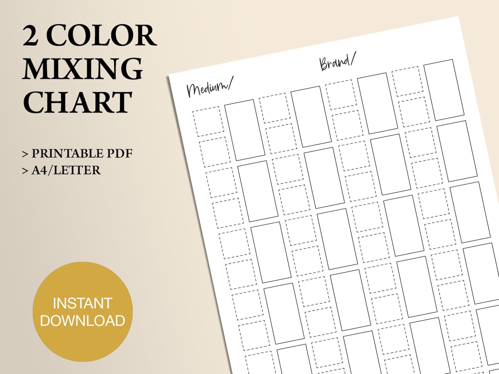 2 Color Mixing Combination Chart Sheet Printable PDF Download, Color ...