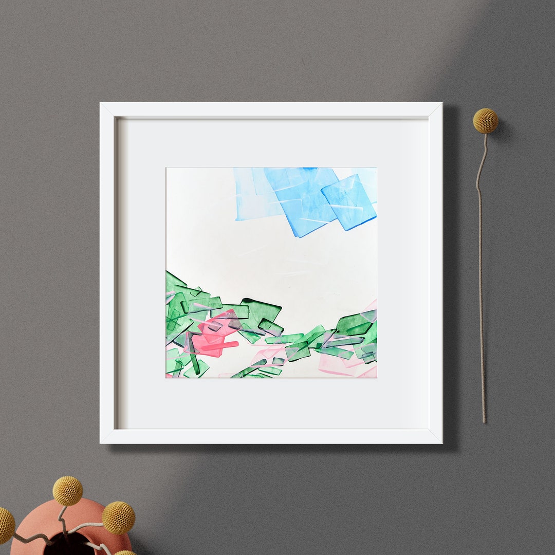 Green Pink Colour Block Art utopia, Green Geometric Wall Art, Modern ...