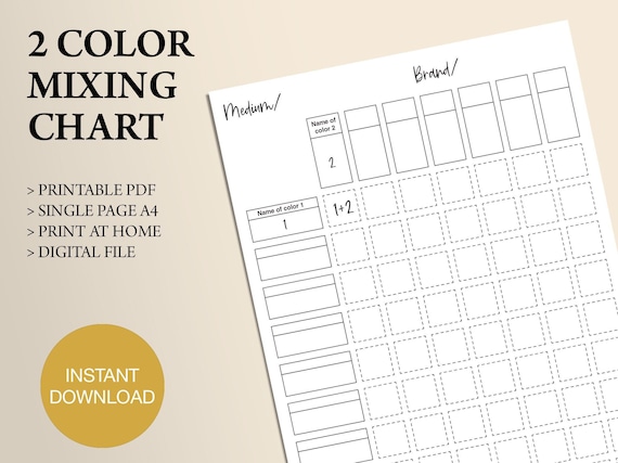 2 Color Mixing Combination Chart Sheet Printable PDF Download - Etsy