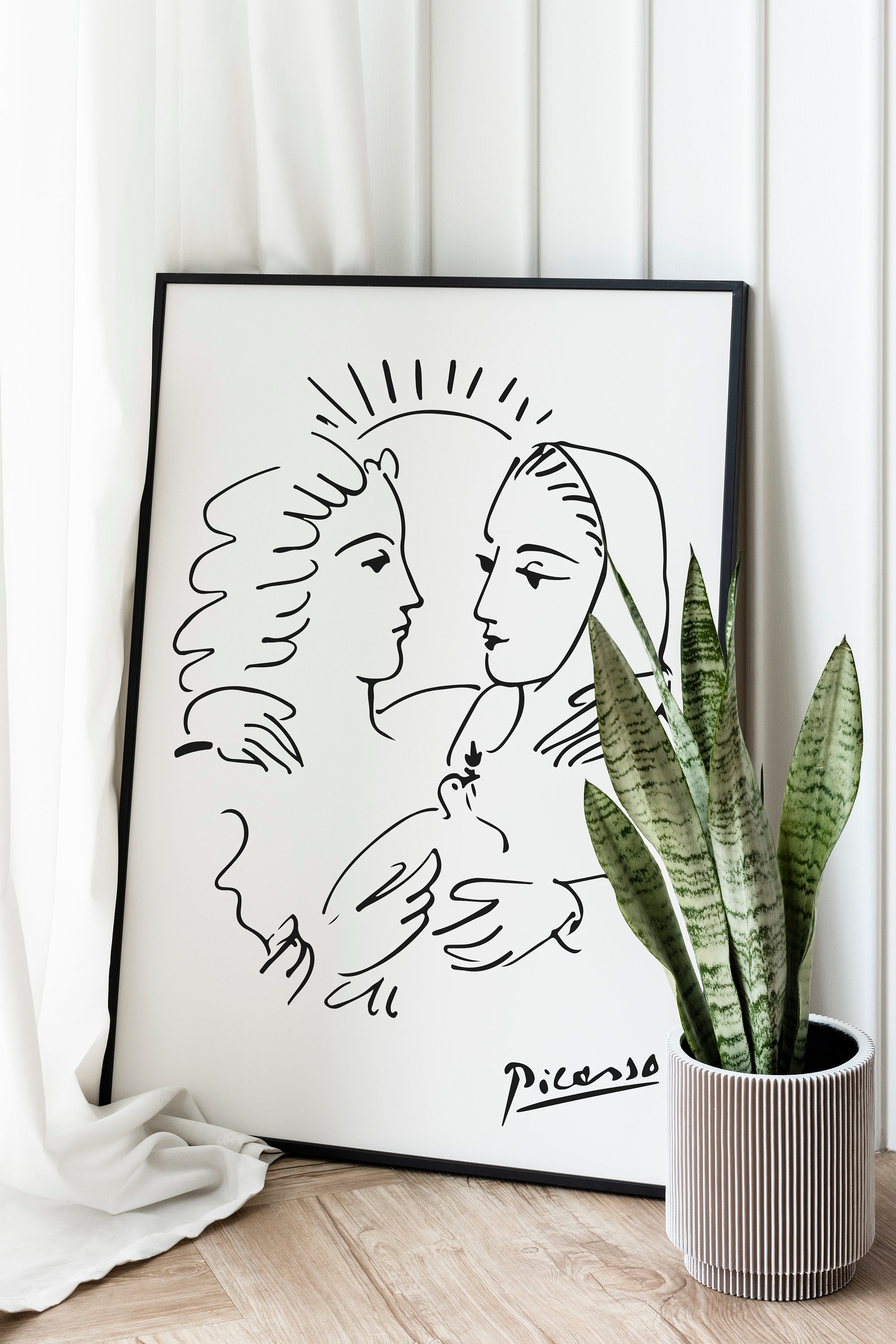 Picasso's Dove Embrace Line Drawing Poster Art | Exhibition Print in ...