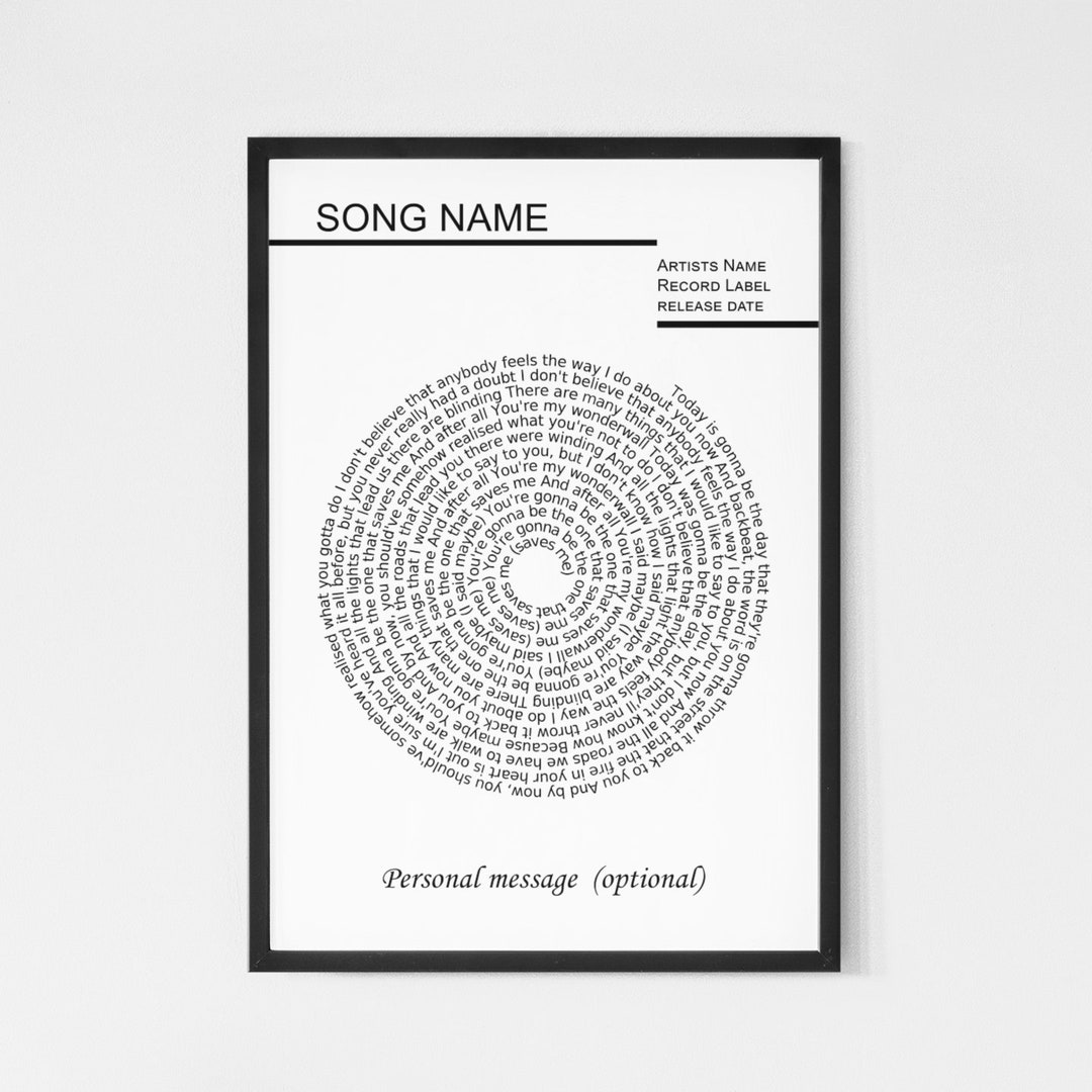 Personalised Vinyl Lyrics Print, Custom Music Poster, Customizable ...