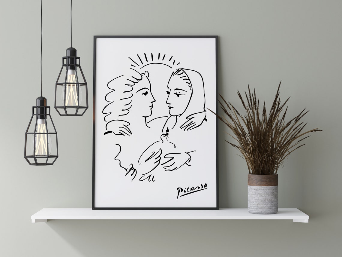 Picasso's Dove Embrace Line Drawing Poster Art | Exhibition Print in ...